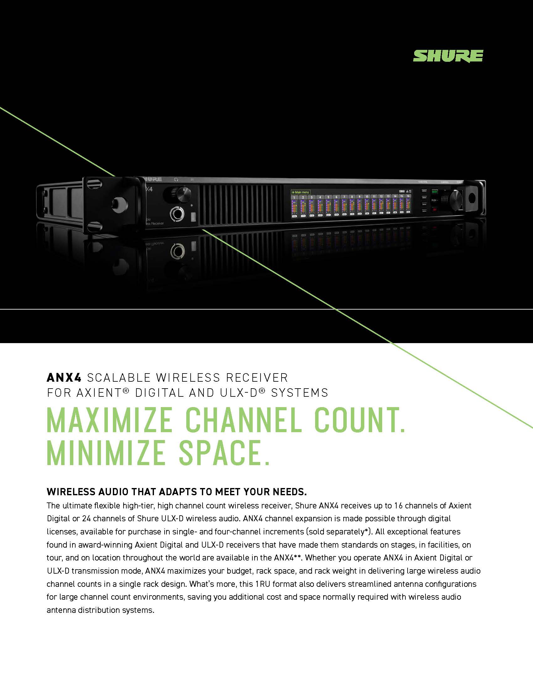 Shure ANX4 - Scalable Wireless Receiver for Axient® Digital and ULX-D ...